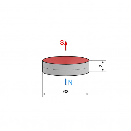 D8 x 2 / N38 - Neodymium magnet (NdFeB)